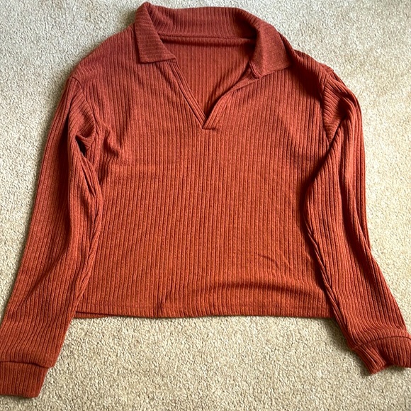 Tops | Burnt Orange Collared Long Sleeve | Poshmark